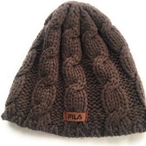 Fila | Accessories | Fula Beanie Knit Crochet Hat Unsex Brown Logo ...